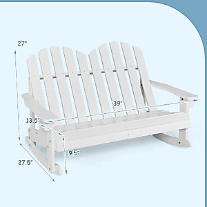 Giantex 2-Person Adirondack Rocking Chair - Kids Outdoor Rocking Bench with Slatted Seat, High Backrest, 220LBS Weight Capacity, Patio Rocker for Balcony, Yard, Poolside (1, White)