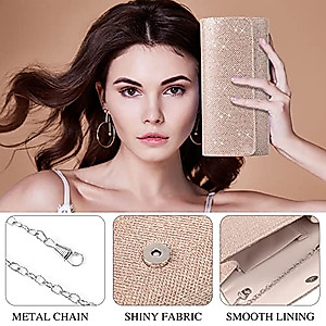 Kajaia 2 Pieces Evening Formal Purses for Women Shiny Clutch Purses Glitter Handbags with Chain Envelope Purses for Wedding Party (Gold, Rose Gold)
