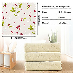 Bolaz Dish Cloths Dish Towels Kitchen Towels 6 Pack Sets Absorbent Cherries and Leaves Soft Decorative Reusable Nonstick Oil Washable