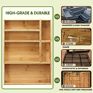 MaxGear Bamboo Kitchen Drawer Organizer, 18x15x2 Inches with 6 Adjustable Compartments, Utensils Cutlery and Flatware Storage for Silverware and Kitchen Accessories