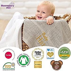Bloomsbury Mill - 2-Pack 100% Organic Cotton Cellular Baby Blankets with Gifting Ribbon – Soft, All Natural & Breathable - Nursery/Stroller/Bassinet/Crib - Cream