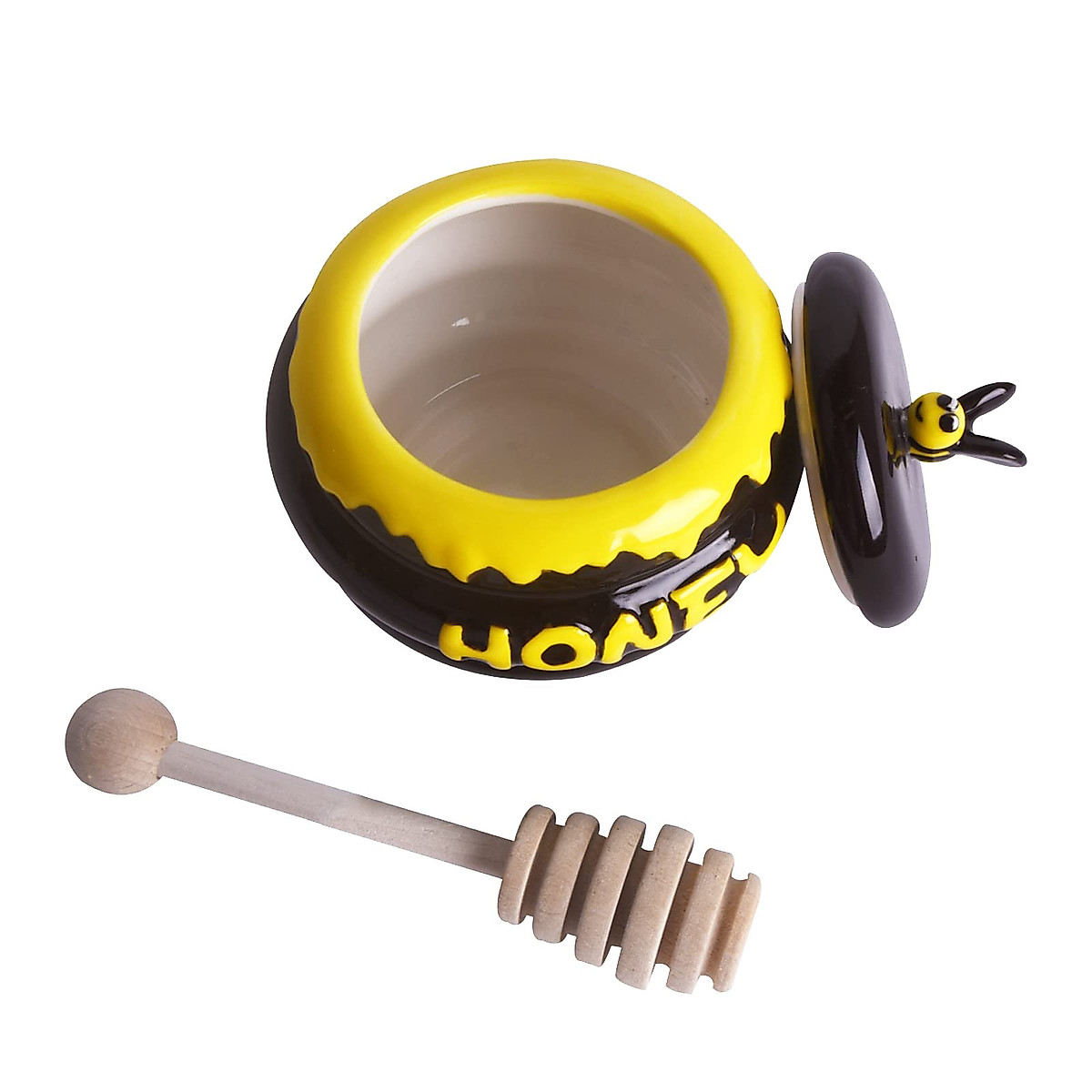 Vencer Ceramic Honey Jar with Lid and Honey Wooden Dipper,Mini Honey Jar for Home Kitchen,VHP-001