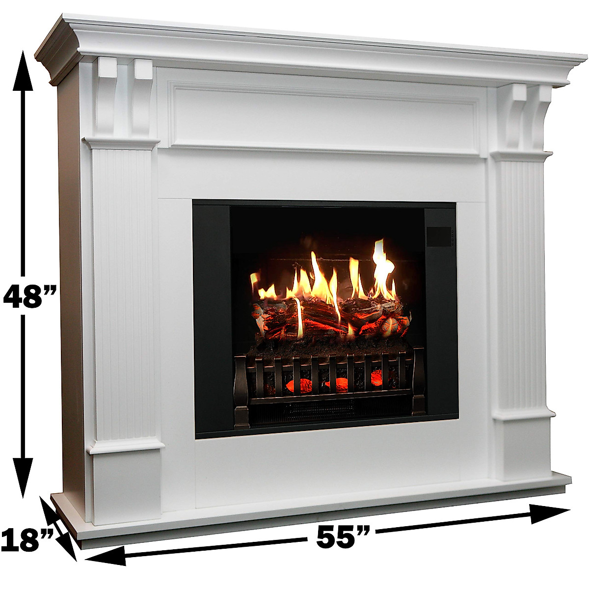 MagikFlame Electric Fireplace with Mantel - Trinity White - 30 Flames, Large, Freestanding, 5,200 BTU Heater, Crackling Log Sound, Bluetooth, App - New Home Design, Remodels, Family Atmosphere