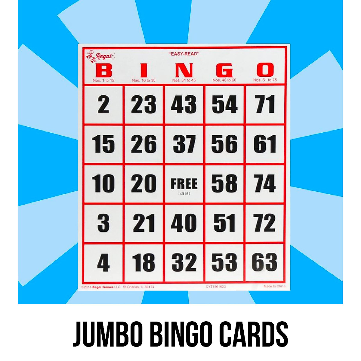 Regal Bingo Jumbo Bingo Cards Deck Reusable - Bingo Games for Family - 50 Playing Cards