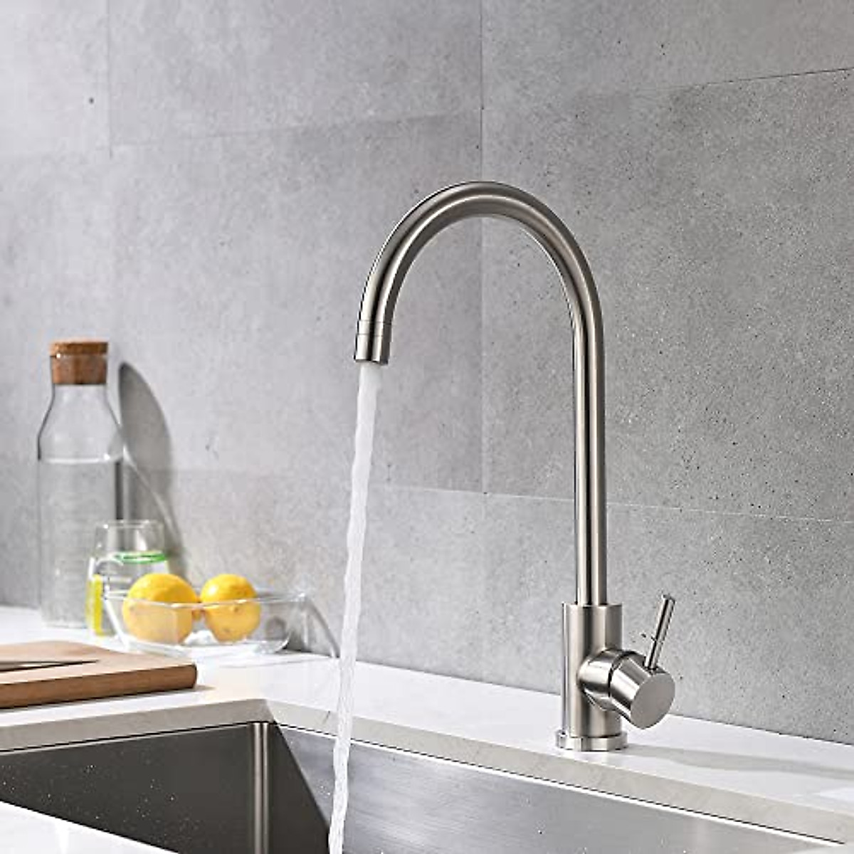 Jshozzy Modern Bar Sink Faucet Stainless Steel Bar Faucet for Kitchen Sink Single Handle Hot and Cold, Brush Nickle Prep Sink Faucet