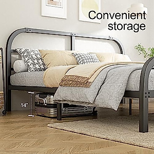 ONEMO 14 Inch California King Bed Frame with Headboard and Footboard Metal Platform Bed Frames Heavy Duty Mattress Foundation Quiet and Anti-Slip No Box Spring Needed Black