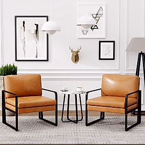 ALISH Accent Chairs, Upholstered Armchair Modern Living Room Chairs Linen Arm Chair Side Sofa Chairs Reading Chairs with Metal Legs for Bedroom, Living Room Brown
