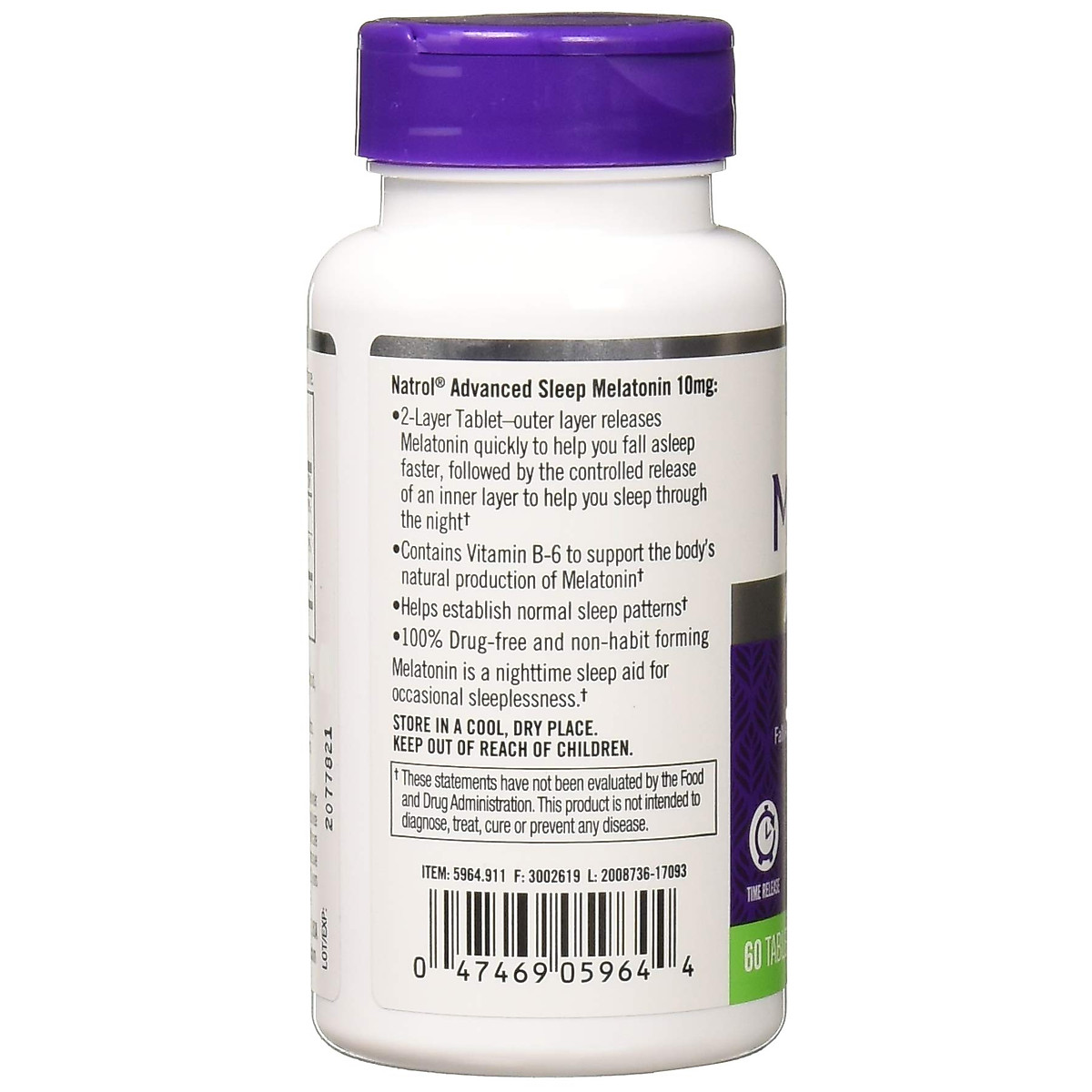 Natrol Advanced Sleep Melatonin Tablets, Maximum Strength 10 mg 60 ea (Pack of 8)