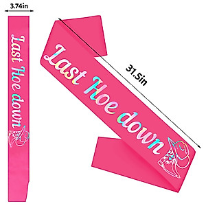 Last Hoe Down Sash with Iridescent Foil, Hot Pink Bachelorette Party Sash, Funny Bride to be Sash for Let’s Go Girls Western Cowgirl Bridal Shower Decorations, Nashville Bride Sash