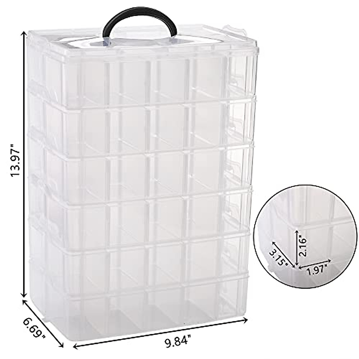 ZEAYEA 6 Layer Stackable Storage Container with 60 Adjustable Compartments, Plastic Beads Organizer Box, Arts Crafts Storage Organizer for Beauty Supplies, Nail Polish, Jewelry, Sewing Accessories