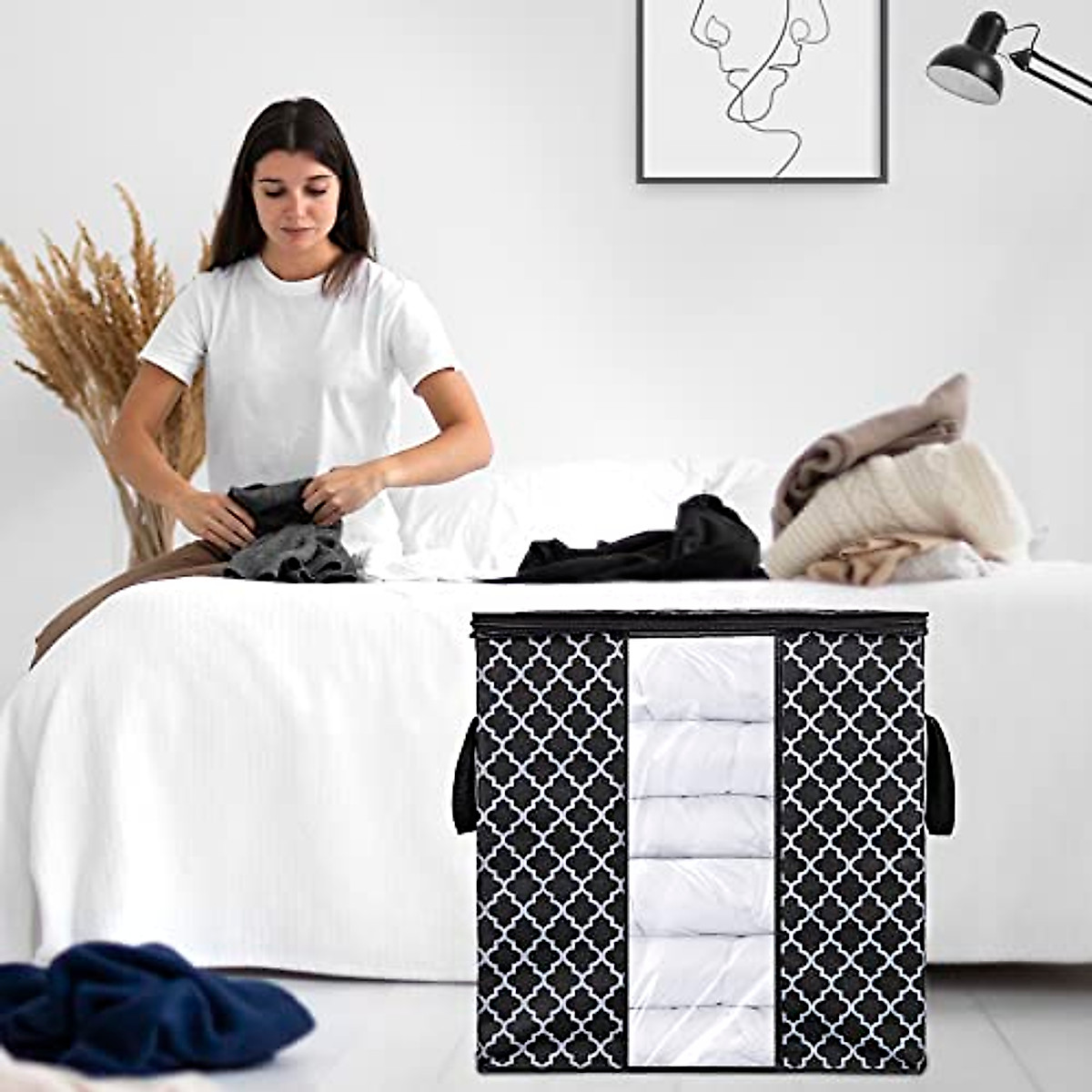 Keaxinty Storage Bags for Clothes,3 Pack 100L Large Capacity Blanket Foladable Storage Boxes with Thick Reinforced Handles for Bedding,Clothing,Pillow, Black (20.5x14.6x20.5in)