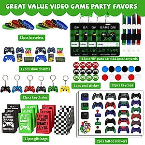 Bluegogo Video Game Party Favors, Gamer Party Favors - VIP Passes Keychains Tattoo Stickers Shoe Charms Button Caps Bags for Gaming Party Favors