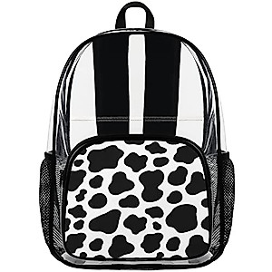 TropicalLife Heavy Duty Clear Backpack Stadium Approved PVC Transparent Backpack See Through Large Bookbag (Cow)