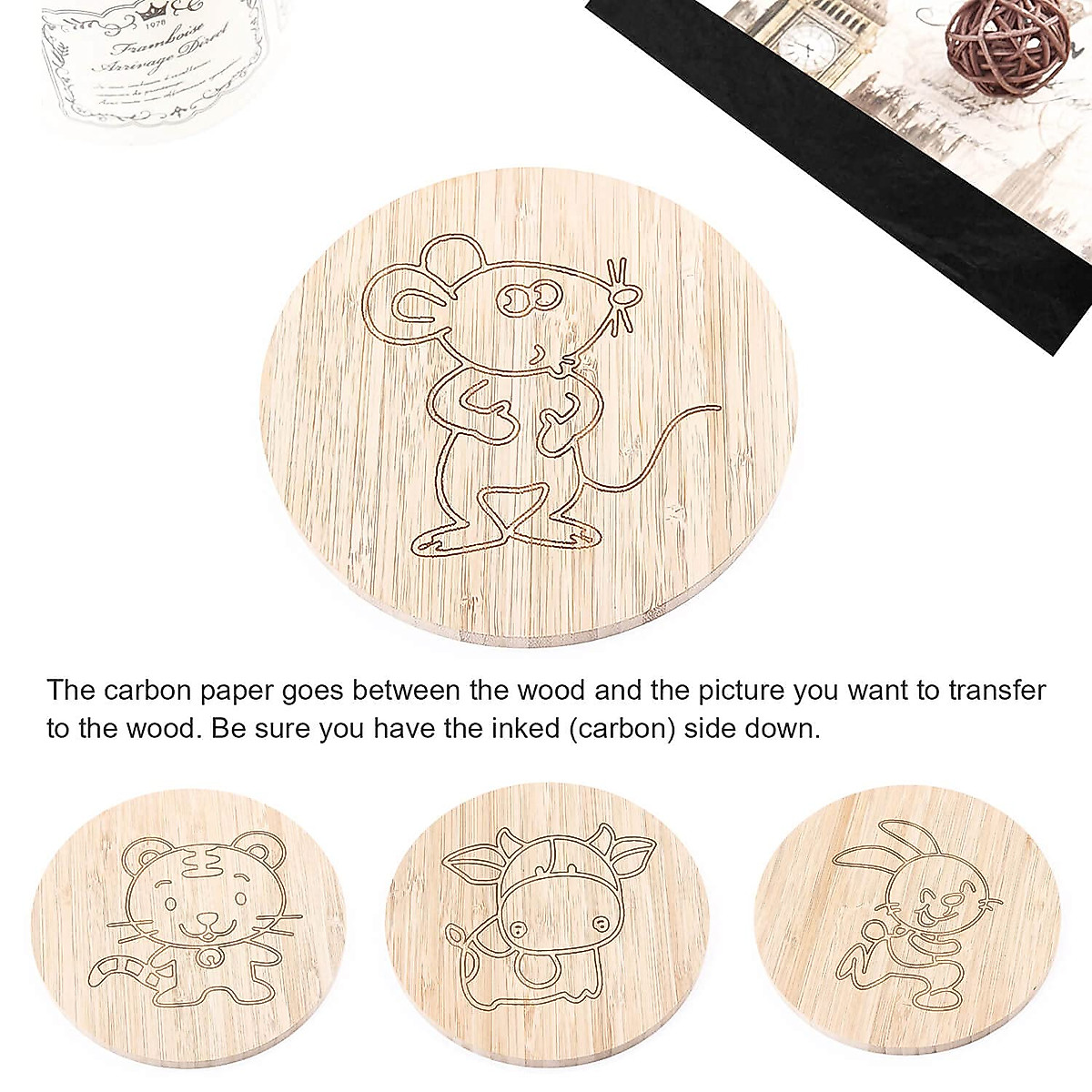 Longtereen 100 Sheets Carbon Paper, Black Graphite Paper for Tracing Patterns onto Wood, Paper, Canvas, and Other Crafts Projects.