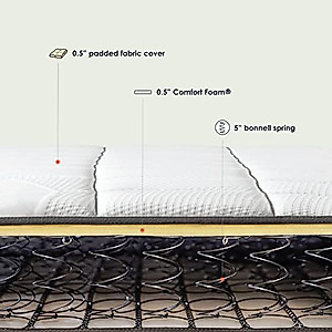 Mellow 6 Inch Classic Bonnell Spring Mattress, Comfort Foam Top with Innerspring Base, CertiPUR-US Certified Foam, Twin