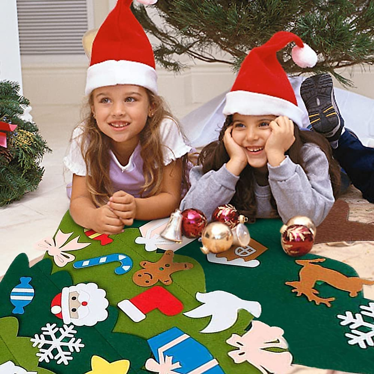 DIY Felt Christmas Tree Set, Felt Christmas Tree for Toddlers Kids with Led String Light, 3.2ft Wall Hanging DIY Christmas Tree with Detachable Ornaments Home (A-with Light)