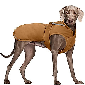 Kuoser Canvas Dog Winter Coat, Warm Dog Jacket Reflective Fleece Dog Cold Weather Coat Warm Doggie Clothes Waterproof Dog Vest with Zipper Leash Hole for Small Medium Large Dogs