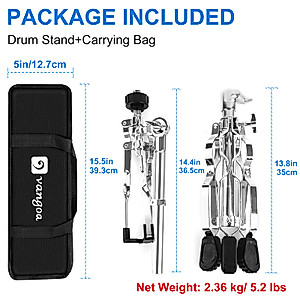 Vangoa Snare Drum Stand Lightweight Double Braced Adjustable Height Snare Stand with Carrying Bag Fit 10" to 15" Dia Drums