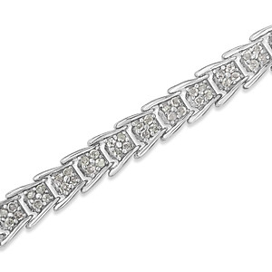 Original Classics .925 Sterling Silver 2.0 Cttw Diamond Fan-Shaped Fancy Chevron Link Tennis Bracelet (I-J Color, I3 Clarity) - 7"