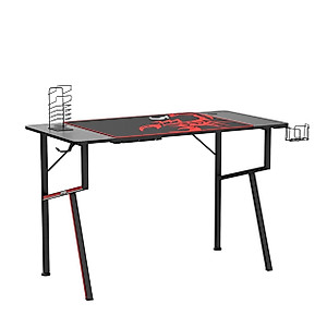 EE EUREKA ERGONOMIC Gaming Desk 47 Inch, Small Gaming Computer Desk Table for Small Space Gamer Desk with Mouse Pad Headset Hook Cup Holder Controller Stand, Black