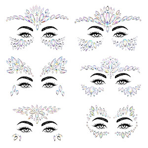 SAOROPEB Face Gems - 6 Sets Mermaid Face Jewels Temporary Tattoo Stickers Acrylic Crystal Glitter Stickers Waterproof Eye Gems Stick On Rainbow Tears Rhinestone for Party, Rave Festival