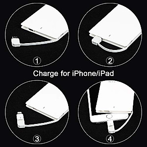 Attom Tech 2500mAh Power Bank Mini,Back-up Phone Battery Pack Ultra Slim,Pocket Size Thin External Phone Battery Pack Emergency Phone Power Built-in Charging Cable for Android Micro USB and Apple(WHT)