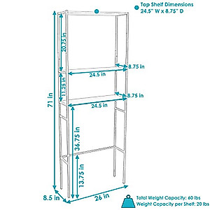 Sunnydaze 3-Tier Over-The-Toilet Storage Shelf - Industrial Style with Freestanding Open Shelves with Veneer Finish and Black Iron Frame - Etagere Bathroom Space-Saver Organizer - 71-Inch - Oak Gray