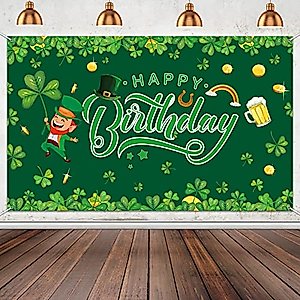 Happy Birthday St. Patrick's Day Backdrop Banner Saint Patricks Birthday Party Decorations Green Shamrock Sign Irish Luck Day Photo Booth Banner Birthday Backdrops Decor Supplies