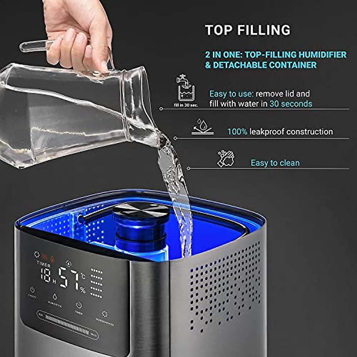 Top Fill Cool Mist & Warm Mist Humidifier for Large Room Home Bedroom Living Room 4L Big Capacity, Air Ultrasonic Humidifiers with Essential Oil Diffuser, Sleep Mode, Quiet for Baby