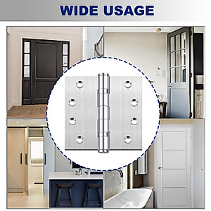 OTINUBEE 304 Stainless Steel Door Hinges 6 Pack, 4'' X 4''Heavy Duty Commercial Door Hinge with Silent Steel Plain Ball Bearing, Stainless Higne for Exterior & Interior Doors, Silver
