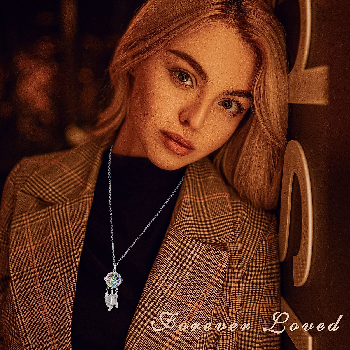 INFUSEU Cremation Jewelry for Ashes for Women Urn Necklace for Human Dog Ash Colorful Rainbow Pendant Dream Catcher Keepsake for Loss of Mother Father Dad Mom Grandma Grandpa