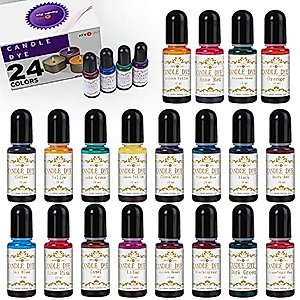 HTVRONT Candle Dye - 24 Assorted Colors Candle Making Supplies Liquid Candle Dye Set for Candle Making, 0.35oz/10ml Safe & Natural Candle Color Dye for Soy Wax, Beeswax, Gel, Palm Wax (24 Bottles)