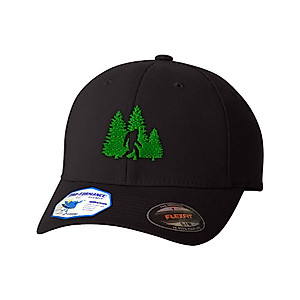 Flexfit Hats for Men & Women Woods Bigfoot A Embroidery Polyester Dad Hat Baseball Cap Black Design Only Large XLarge