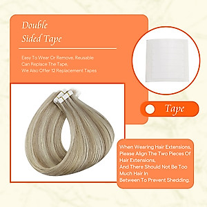 Full Shine Tape in Hair Extensions Human Hair 18 Ash Blonde Highlight 613 Blonde Double Sided Tape in Hair Extensions 12 Inch Invisible Straight Hair Extensions Tape in 30G 20Pcs Tape in Extensions