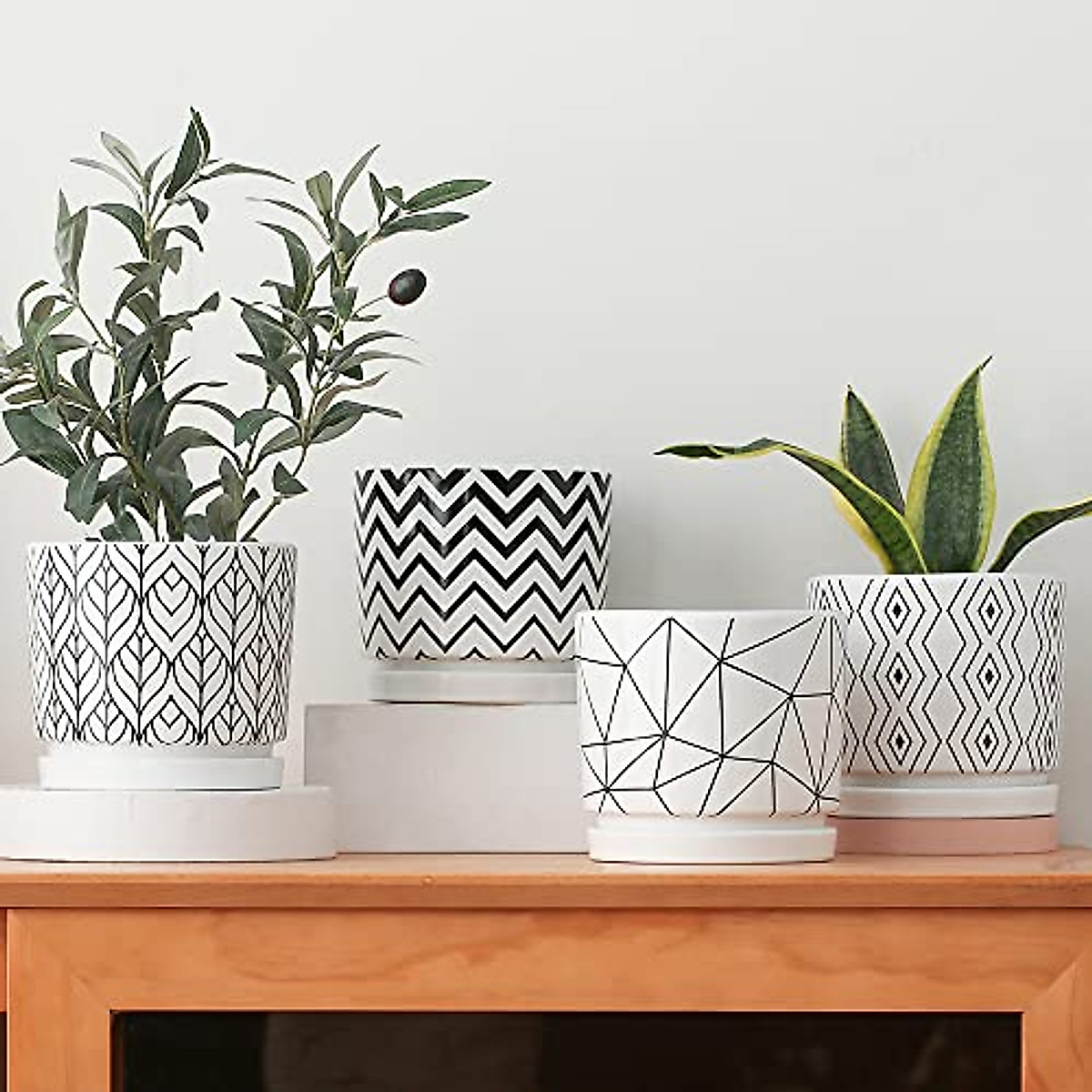 Ton Sin Plant Pots,5.5 Inch White Pots for Indoor Plants with Drainage Holes,Cylinder Flower Pot Ceramic Planters with Saucer,Cactus Succulent Outdoor Garden Pots Set of 4