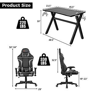 Goplus Gaming Desk & Chair Combo Set, Racing Style X Shaped E-Sport Gamer Desk & PVC Computer Chair w/Cup & Headphone Holder, Mouse Pad, Headrest & Massage Lumbar Support for Home Office (Grey)