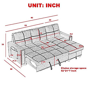 Ucloveria Reversible Sectional Sofa Couch, Sleeper Sofa Bed with Storage Chaise Pull Out Couch Bed for Living Room L-Shape Lounge 2 in 1 Sectional Couch with Pull Out Bed Black