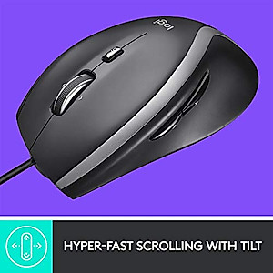 Logitech M500s Advanced Corded Mouse with Advanced Hyper-fast Scrolling & Tilt, Customizable Buttons, High Precision Tracking with DPI Switch, USB plug & play