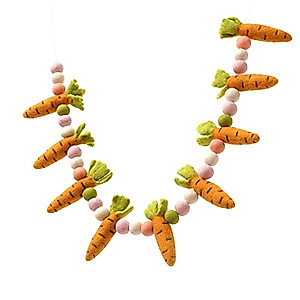 Glaciart One Felt Ball & Carrot Garland - Fun Party Decorations for Easter, Spring & Birthdays - Home Decor for Living Room, Bedroom, Baby Room - 100% Natural Wool Pom Poms with Cotton String - 9 Ft.