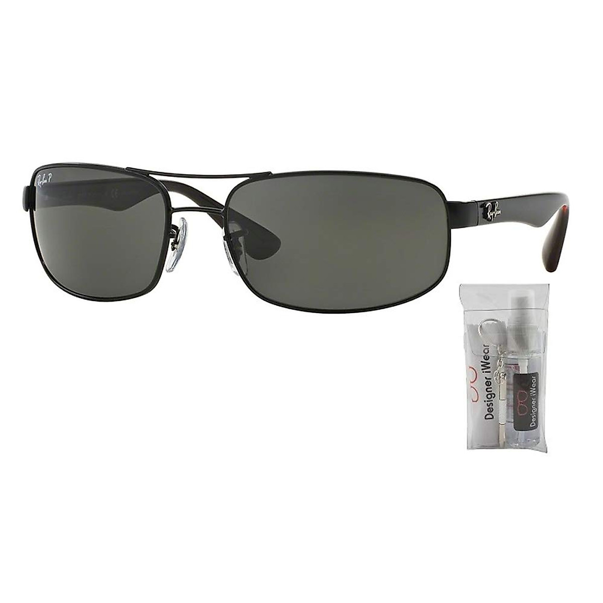 Ray-Ban RB3445 006/P2 61M Matte Black/Dark Grey Polarized Rectangular Sunglasses+ BUNDLE with Designer iWear Eyewear Kit