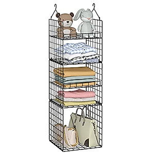 Yociyoga 5 Tier Closet Organizers and Storager, Adjustable Hanging Shelf Metal Wire Wardrobe Basket with 2 Sturdy Hooks for Bedroom, Livingroom (Black)
