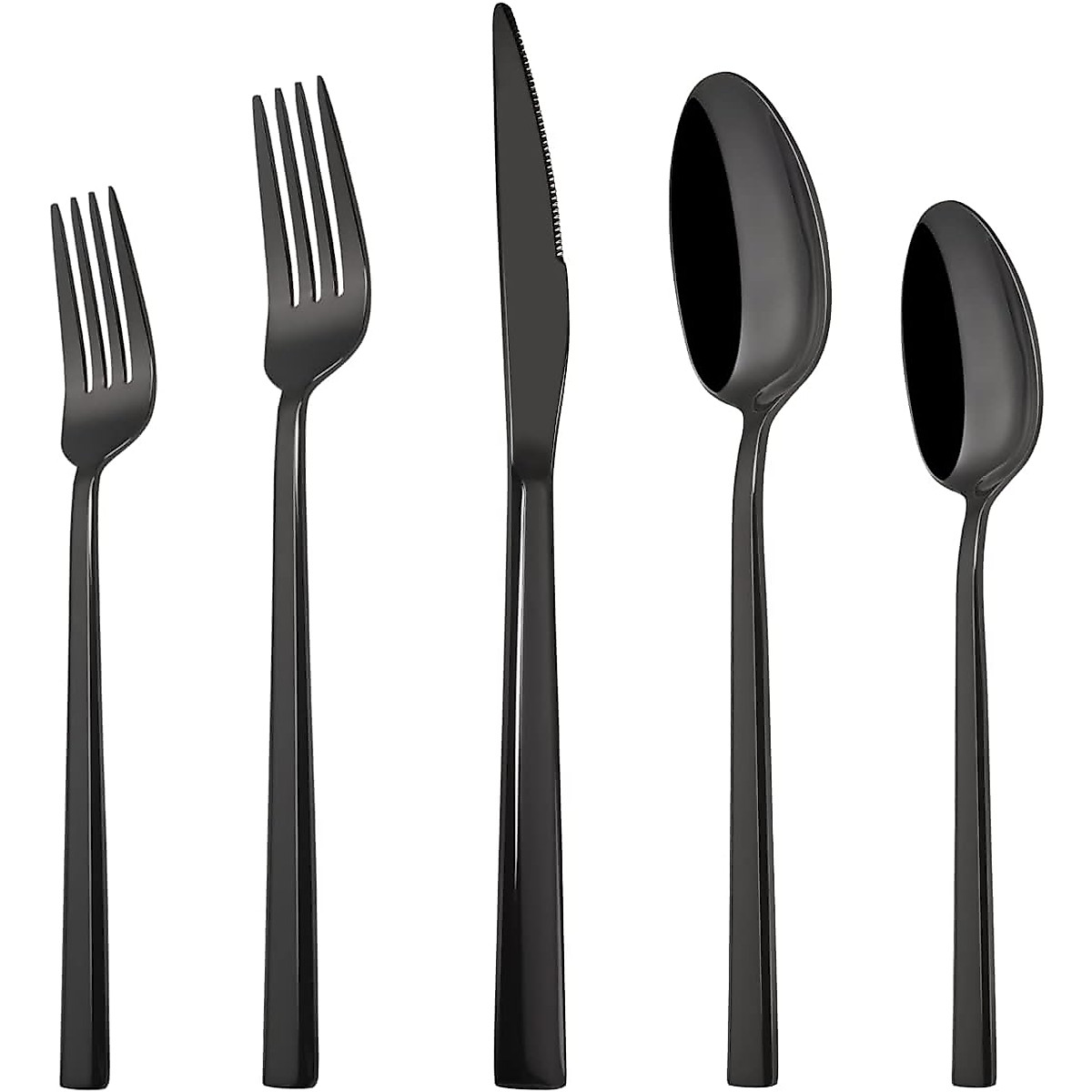 40-Piece Silverware Flatware Set, Stainless Steel Cutlery Set, Mirror Polished Utensils for 8, Includes Forks Spoons Knives Silverware, Dishwasher Safe (black)