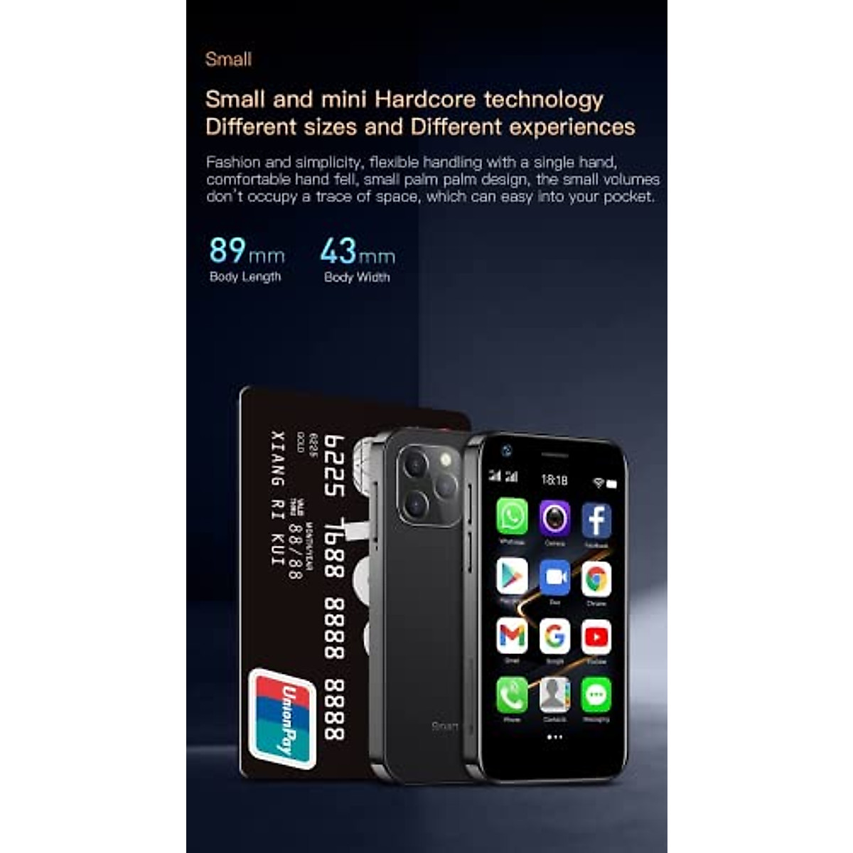 XS12 Pro Super Mini 4G LTE Smartphone 3.0-inch Display 4GB RAM 32GB/64GB ROM 8 Core Android 10.0 Dual SIM 2000mAh 13MP with Google Play Store Backup Small Mobile Phone (Blue,4GB+32GB)