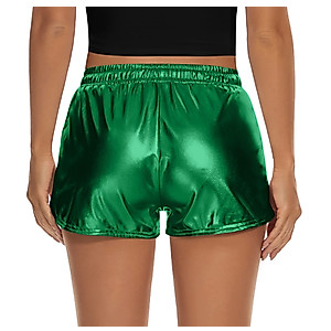 Taydey Women's Yoga Hot Shorts Shiny Metallic Pants(Green,XL)