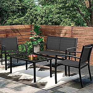 Flash Furniture Nantucket 6 Piece Patio Garden Table Set - Umbrella Table - Set of 4 Black Folding Chairs & Greesum 4 Pieces Patio Furniture Set, Outdoor Conversation Sets for Patio, Lawn Black