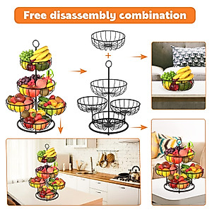 PouHenier.jh 5 Tier Fruit Basket Bowl for Kitchen Counter, Large Capacity Metal Wire Countertop Vegetables Storage Rack, Detachable Produce Stand Holder Organizer for Bread Snack (Black)