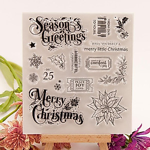 NZJ Merry Christmas Season'S Greetings Clear Stamp Background Transparent Silicone Stamp Rubber Stamp for Scrapbook Journal Card Making