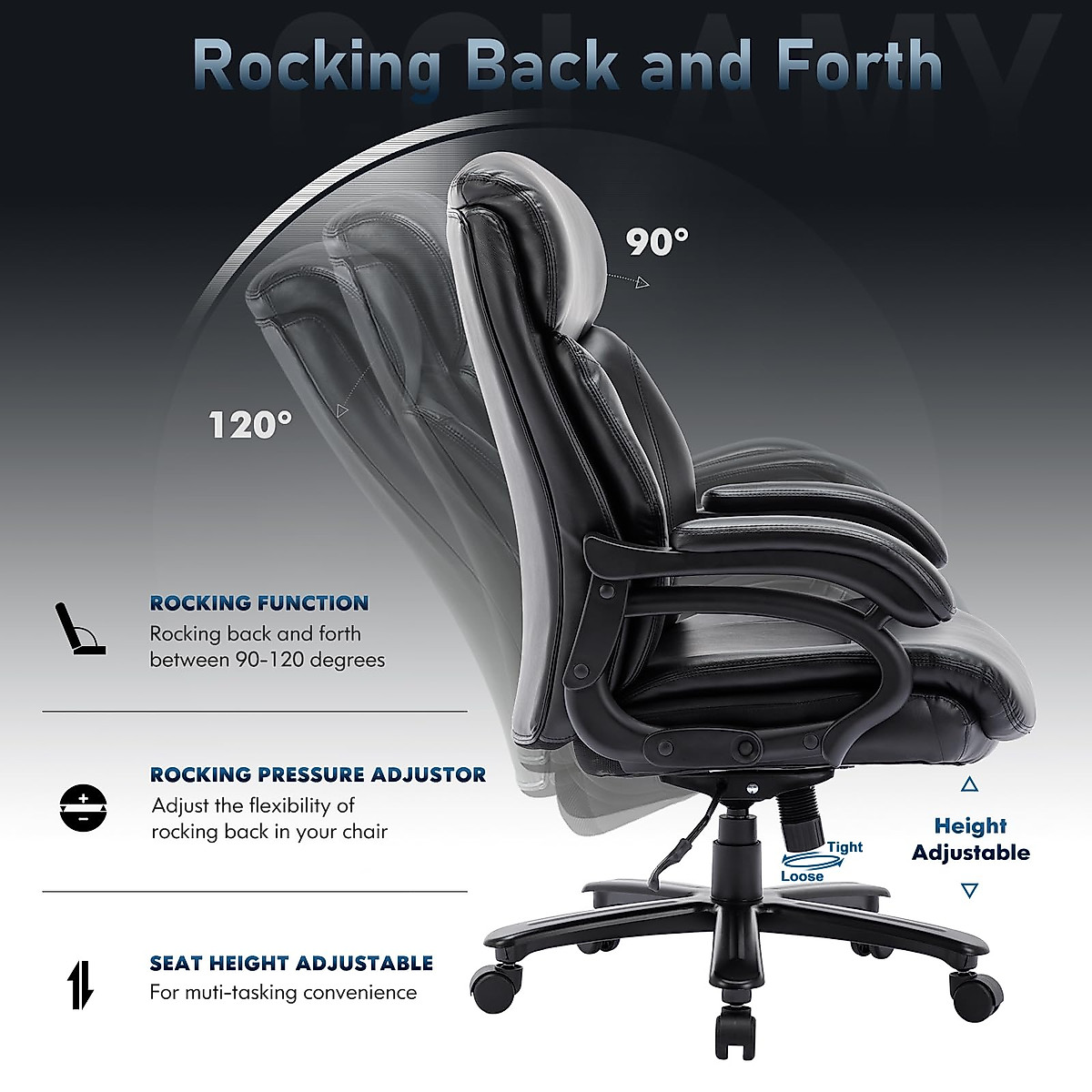 Big and Tall Office Chair 400lbs-Heavy Duty Executive Desk Chair with Extra Wide Seat, High Back Ergonomic Leather Computer Chair with Tilt Rock&Tension, Padded Armrests-Diamond Black