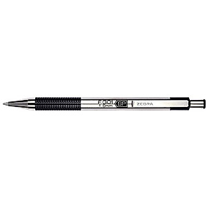Zebra Pen F-301 Retractable Ballpoint Pen, Stainless Steel Barrel, Bold Point, 1.6mm, Black Ink, 12-Pack