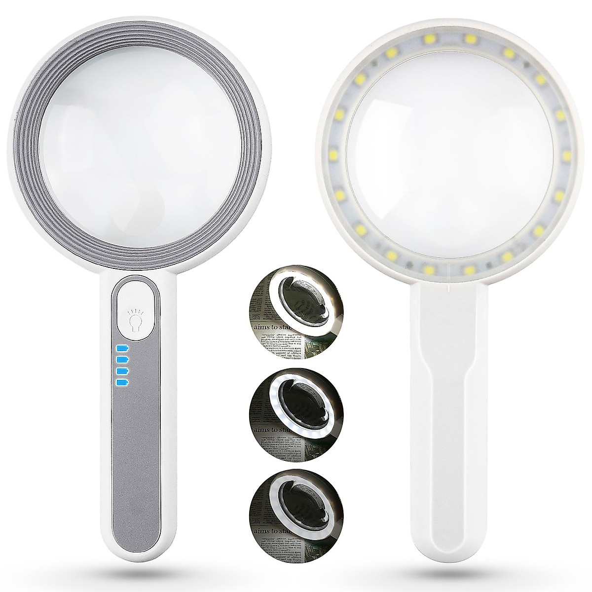 Magnifying Glass with Light, 12X 5X Handheld Magnifier with 18LED Light Have 3 Modes, Illuminated Lighted Magnifier for Reading, Inspection, Coins, Jewelry, Exploring
